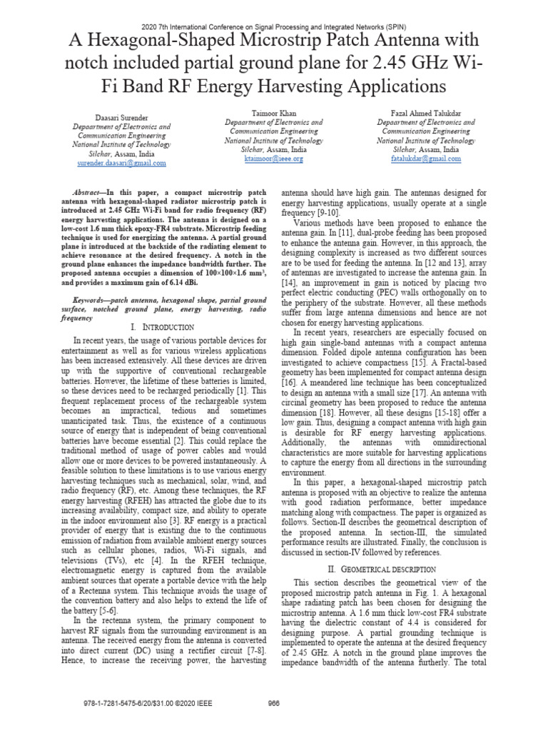 A Hexagonal-Shaped Microstrip Patch Antenna With Notch Included Partial ...