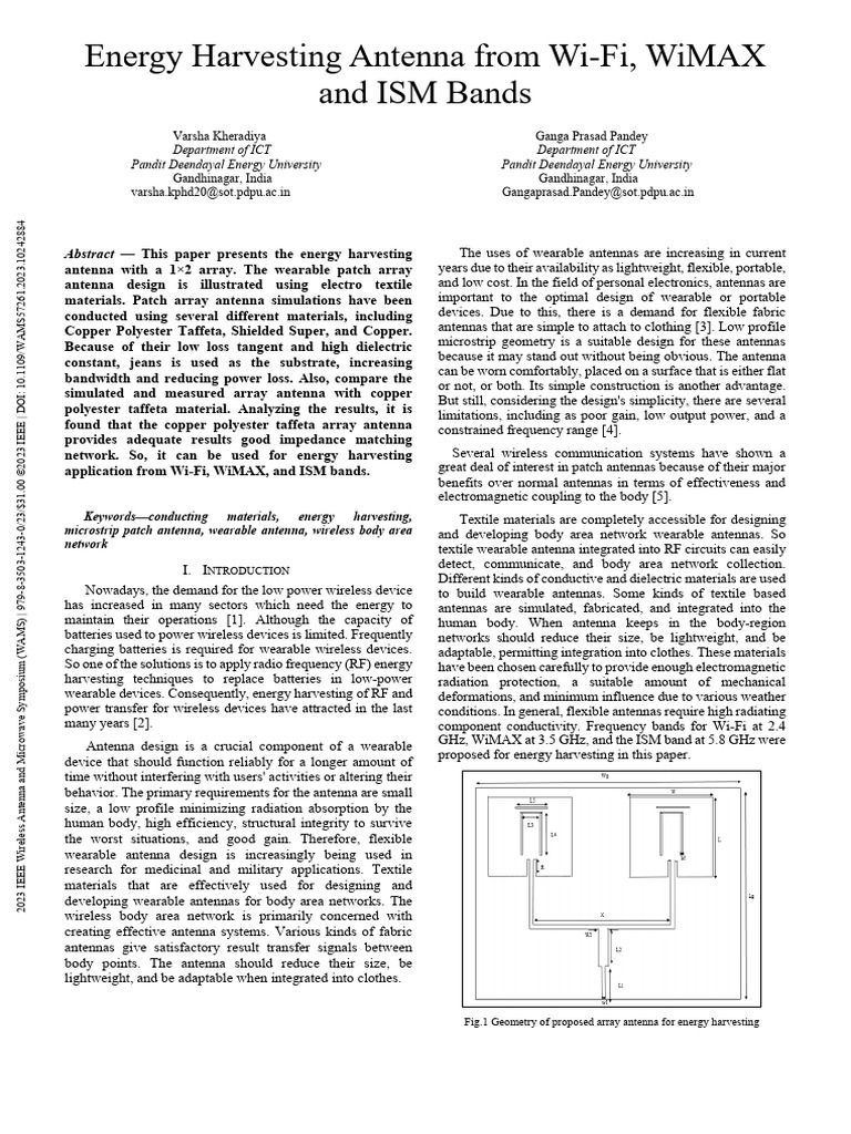 Energy Harvesting Antenna From Wi-Fi WiMAX and ISM Bands | PDF
