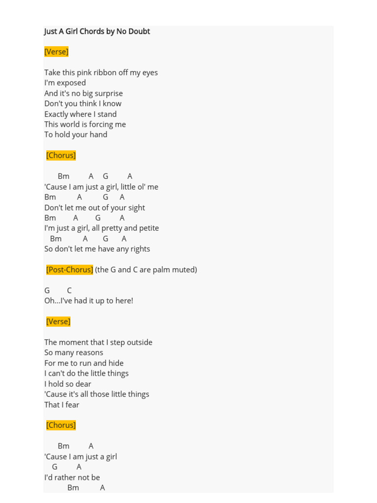Just A Girl by No Doubt | PDF