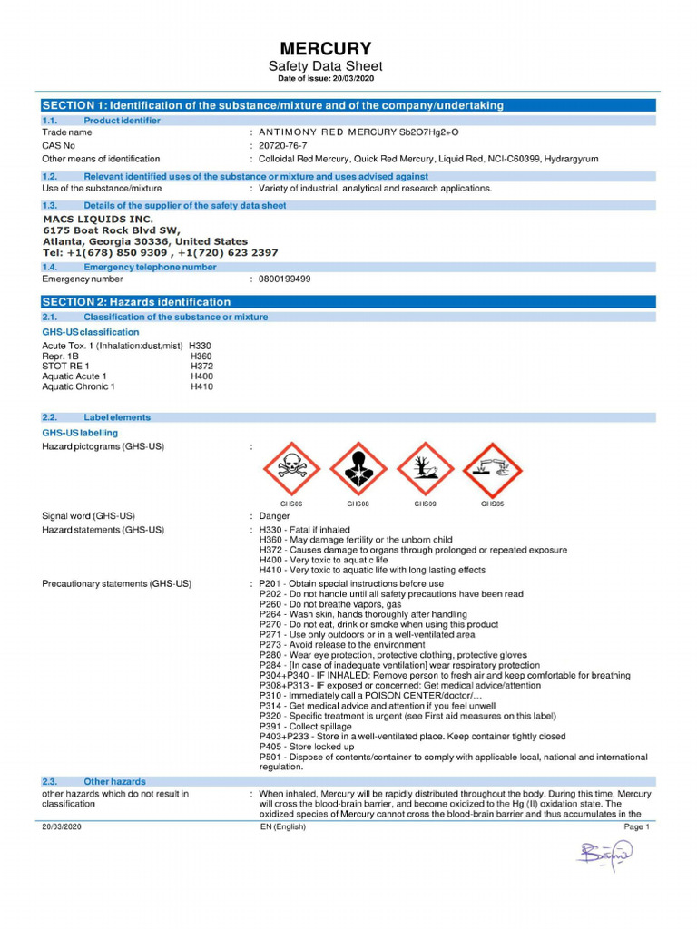 MSDS - Red Mercury | PDF
