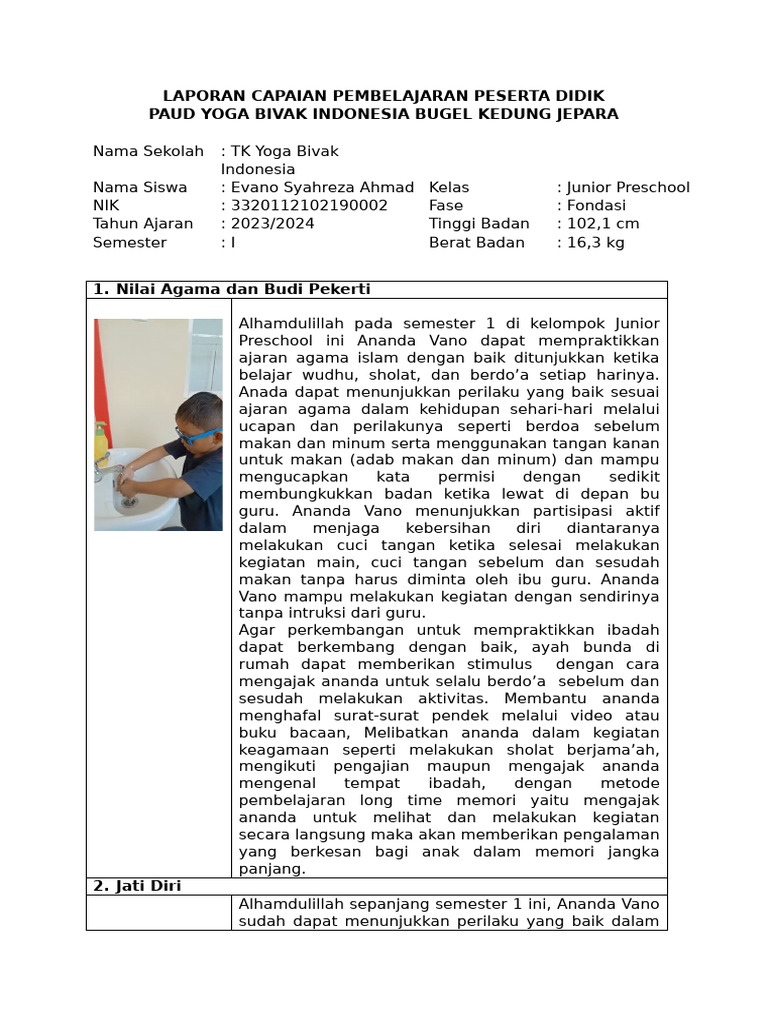 Raport - Evano Syahreza Ahmad | PDF