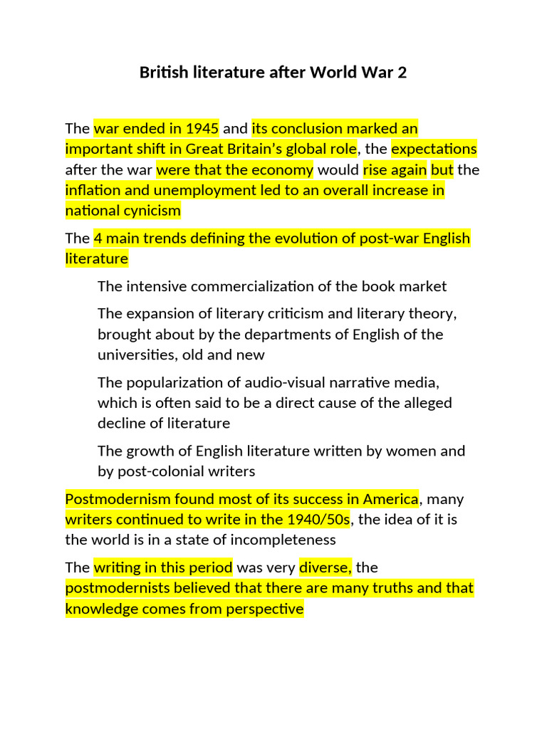British Literature After World War 2 | PDF