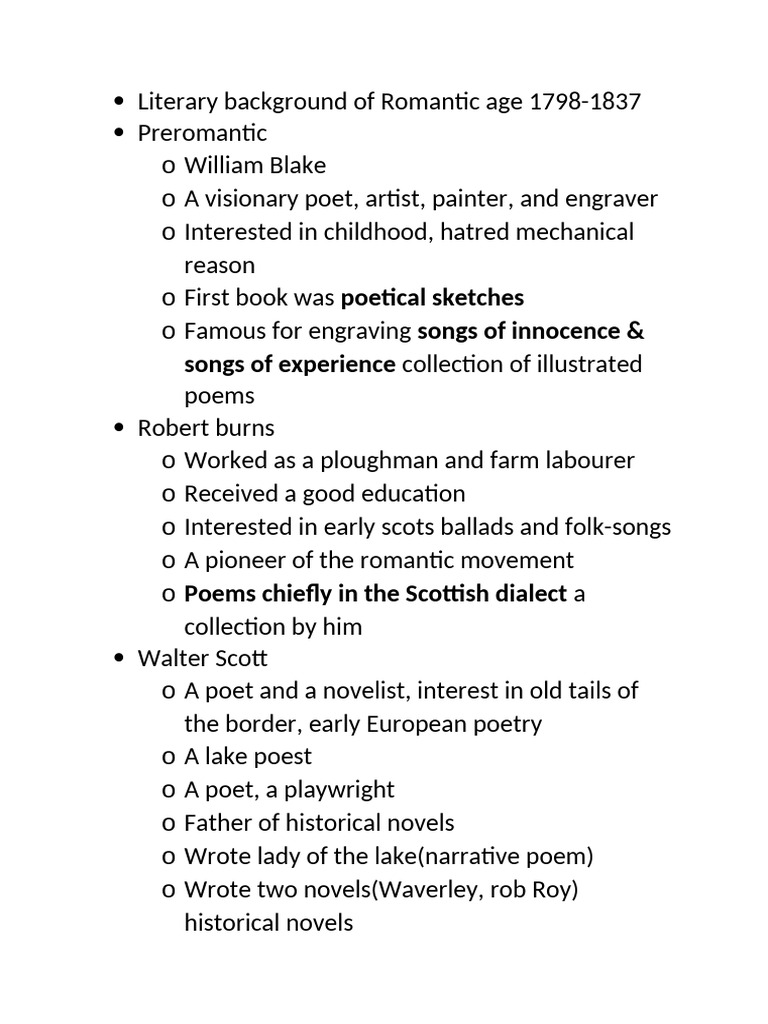 Literary Background of Romantic Age 1798 | PDF