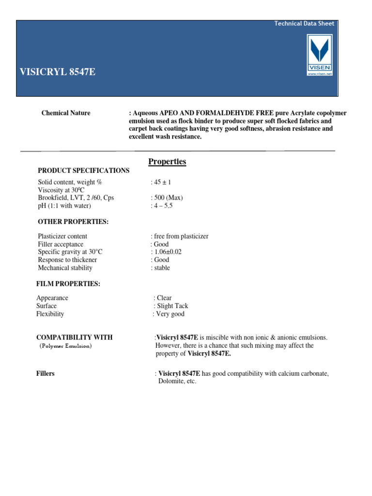 Visicryl 8547E: Properties | PDF