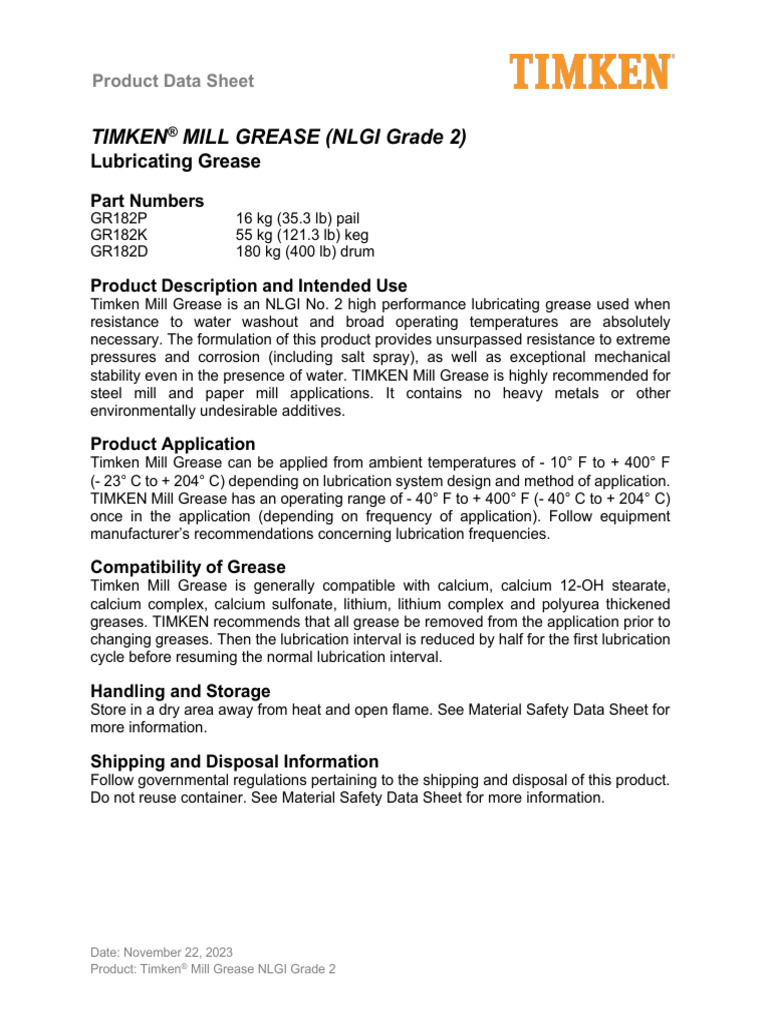 GR182 EN Timken Spec Sheet BWD 12 13 23 | PDF