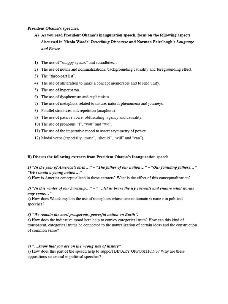 President Obama's Inauguration Speech - Rhetorical Devices - PART 1 | PDF