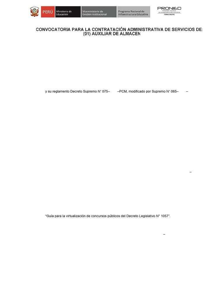 Bases Del Proceso Cas Transitorio N°00020-2024 - Minedu/Vmgi-Pronied | PDF