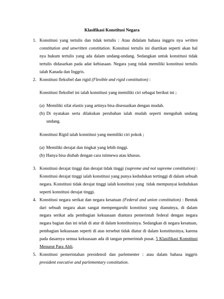 Klasifikasi Konstitusi Negara I | PDF