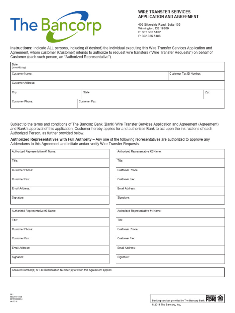 Wire Transfer Agreement | PDF