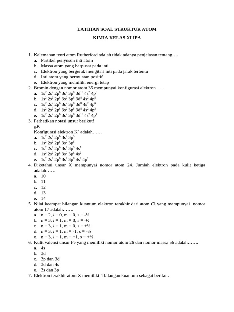 LATIHAN SOAL STRUKTUR ATOM | PDF