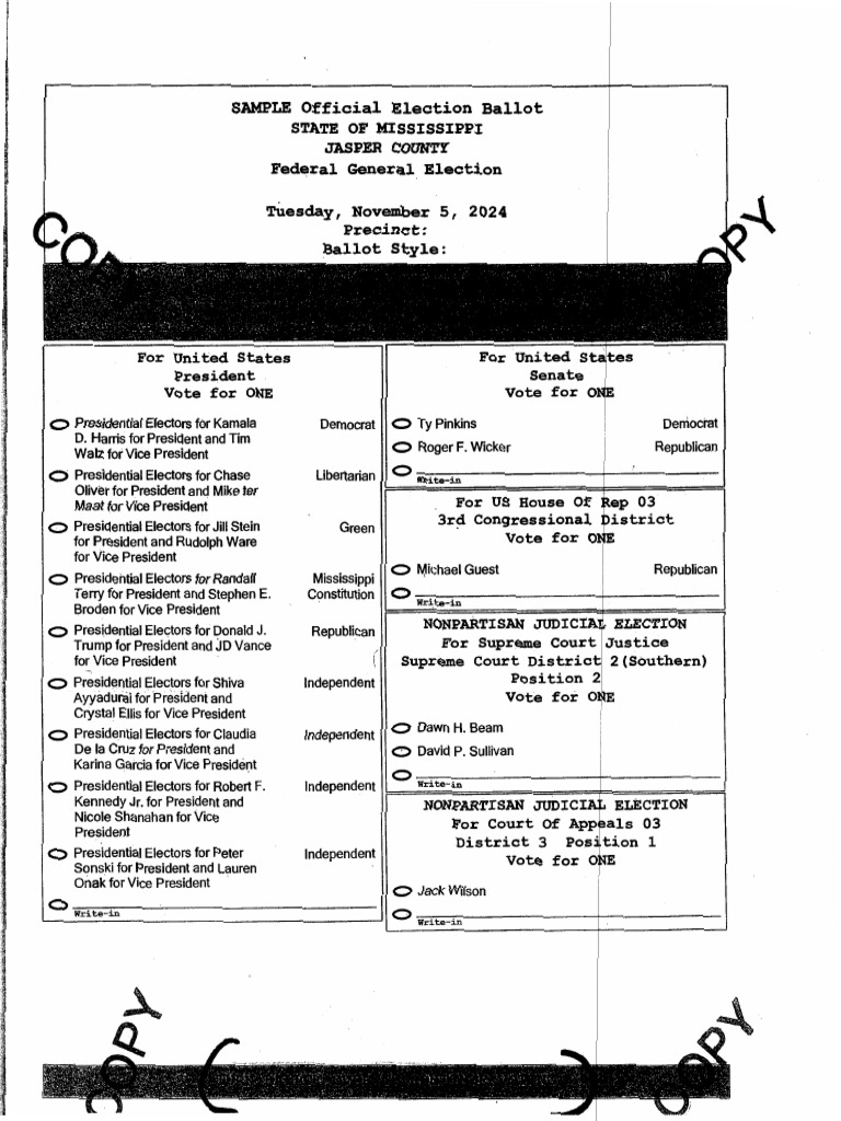Jasper County Election Sample Ballot | PDF | Presidents Of The United ...