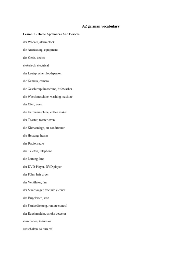 A2 German Vocabulary | PDF