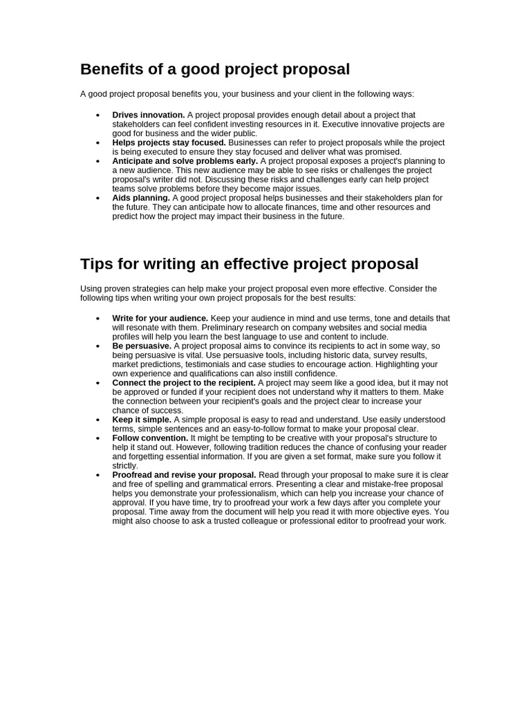 Benefits of A Good Project Proposal and Tips in Writing One | PDF