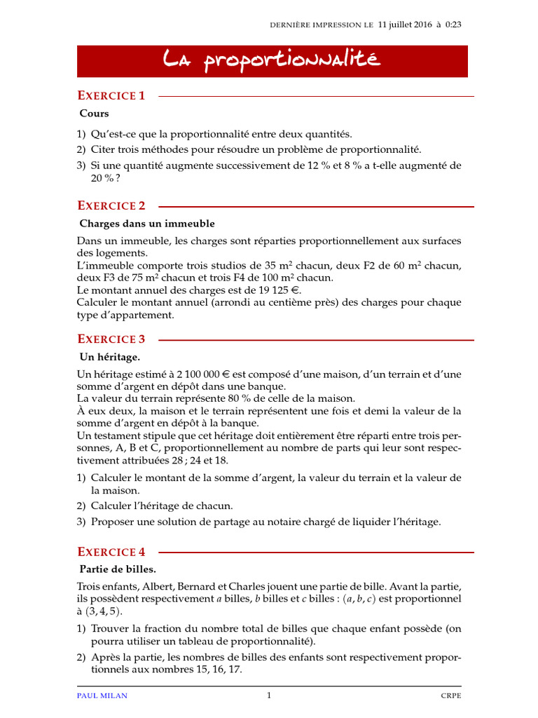 11 Crpe La Proportionnalite Exos | PDF
