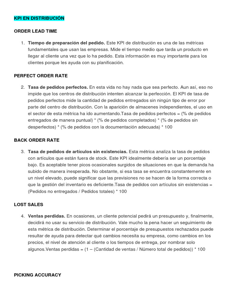 KPIs Clave en Distribución y Logística | PDF | Indicador de rendimiento ...