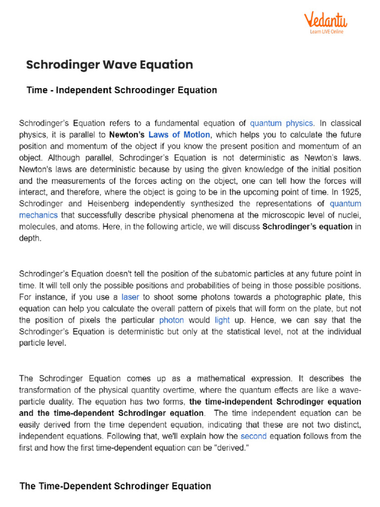 Schrodinger Wave Equation | PDF