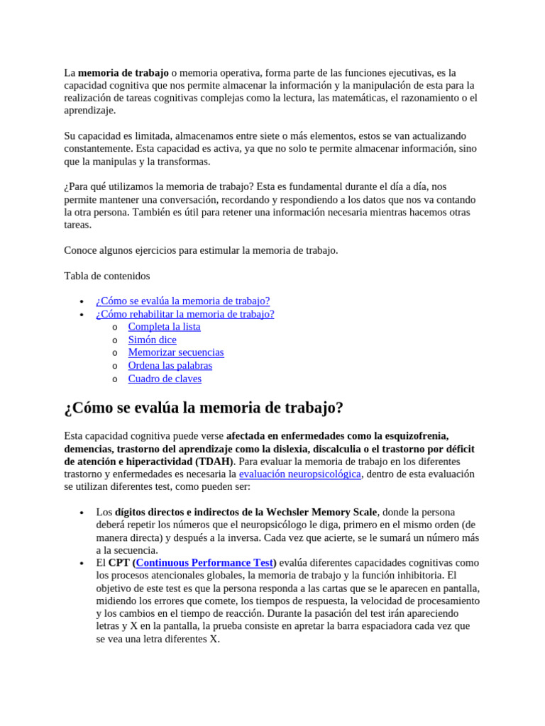 La Memoria de Trabajo o Memoria Operativa Como Entrenrrls | PDF