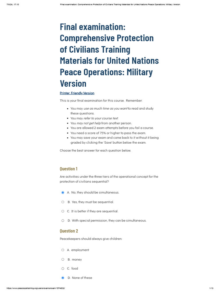 Final Examination - Comprehensive Protection of Civilians Training ...