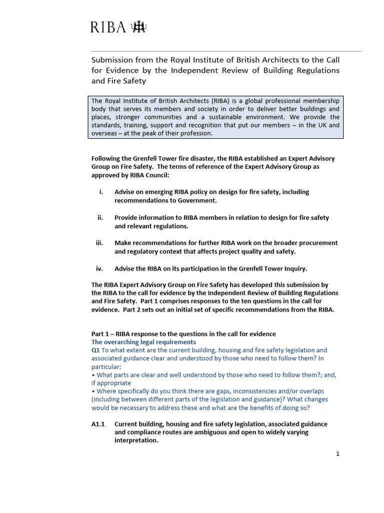 RIBA Submission Independent Review of Building Regs and Fire Safety ...