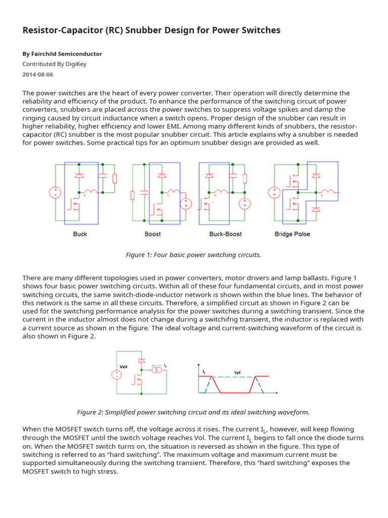 Resistor-Capacitor (RC) Snubber Design For Power Switches - DigiKey ...