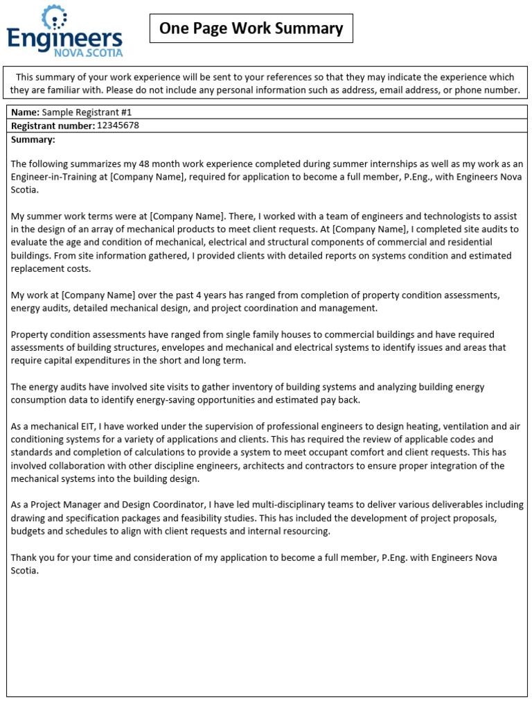 Sample 1-One Pager Work Summary | PDF | Energy Conservation | Engineer