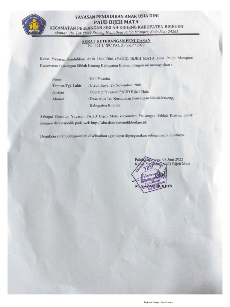 SK Penugasan Bijeh Mata | PDF