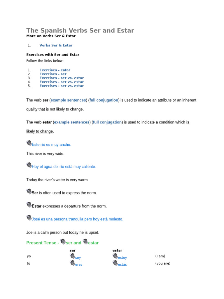 The Spanish Verbs Ser and Estar | PDF