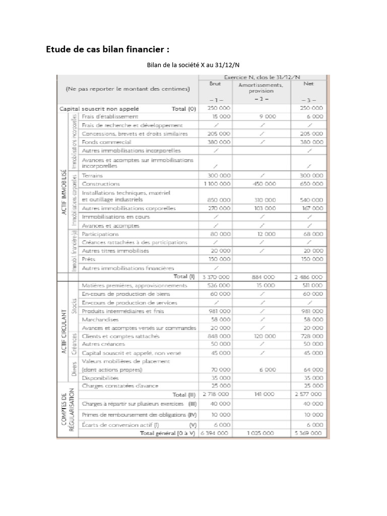 Etude de Cas Bilan Financier | PDF