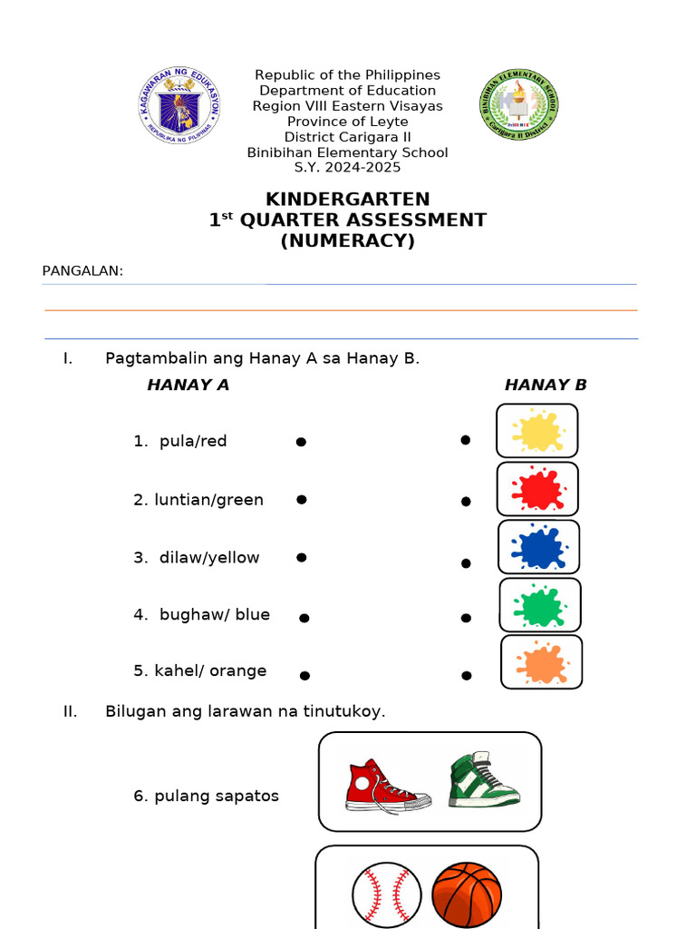 Q1 KinderAssessment Numeracy | PDF