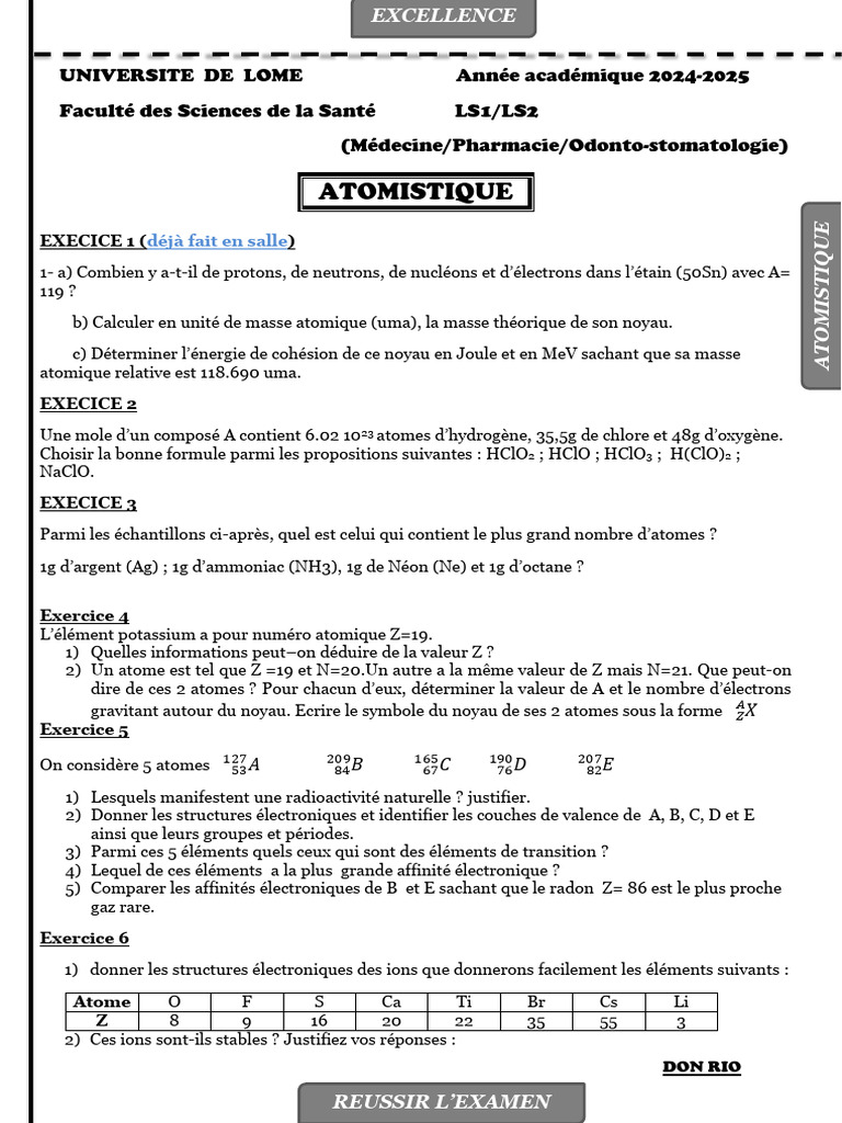 TD Atomistique 2024 2025 09 | PDF