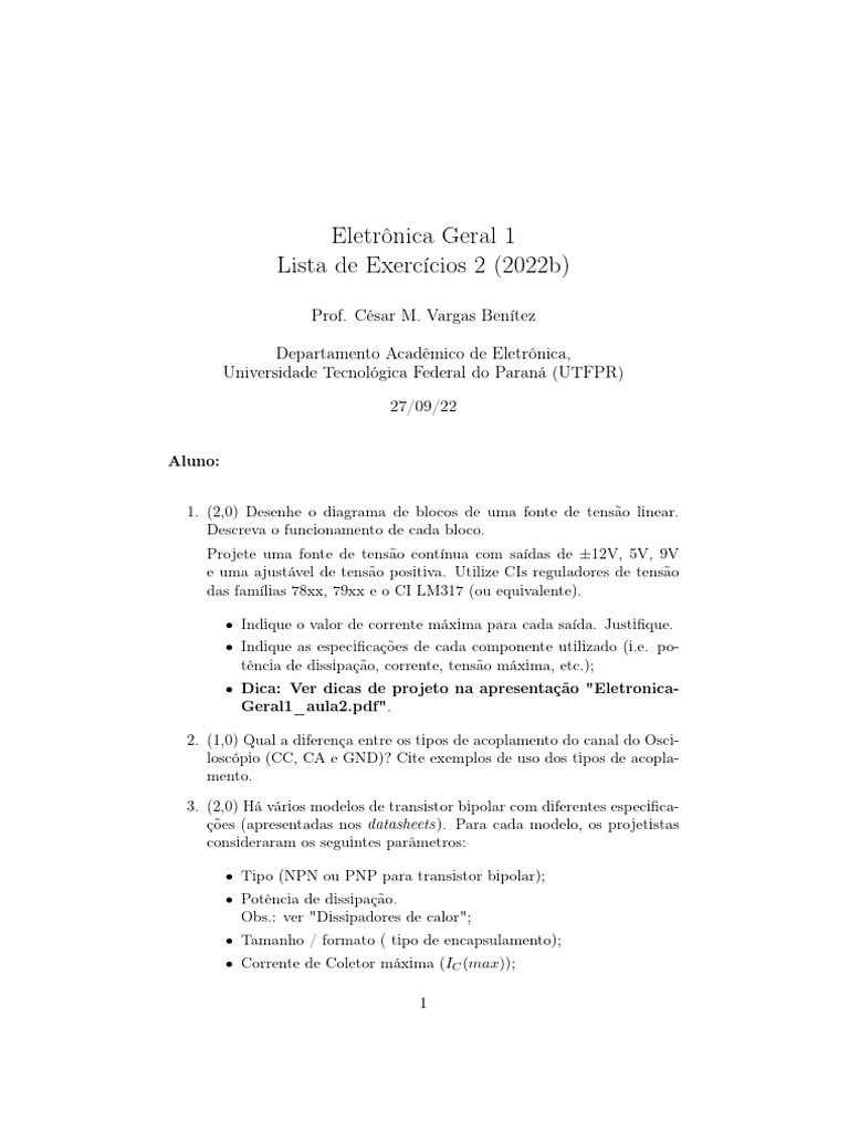EletronicaGeral1 2022b LE2 270922 | PDF
