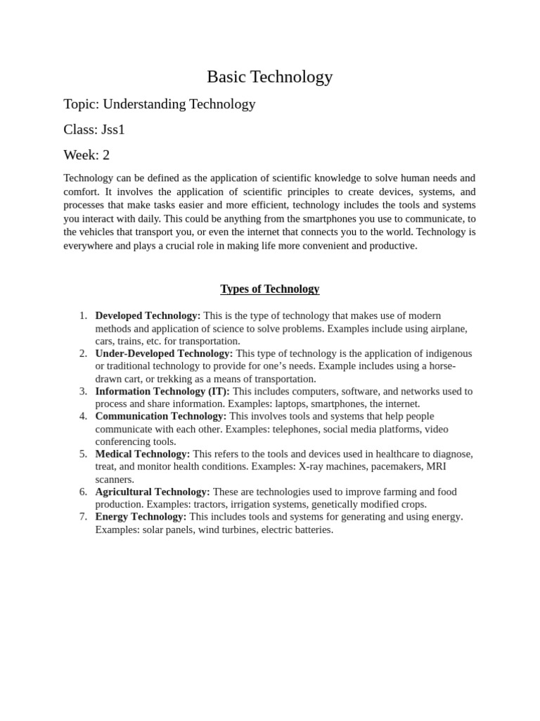 Basic Technology jss1 WK 2 | PDF