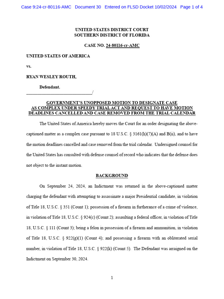 Government Motion For Indefinite Delay Ryan Routh | PDF | Continuance | Discovery (Law)