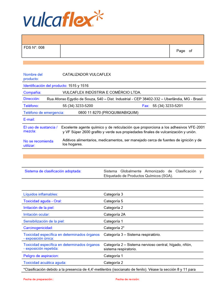 Fds-008 - Catalizador Vulcaflex | PDF