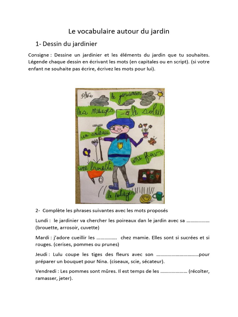 Le Vocabulaire Autour Du Jardin Phrases A Completer | PDF