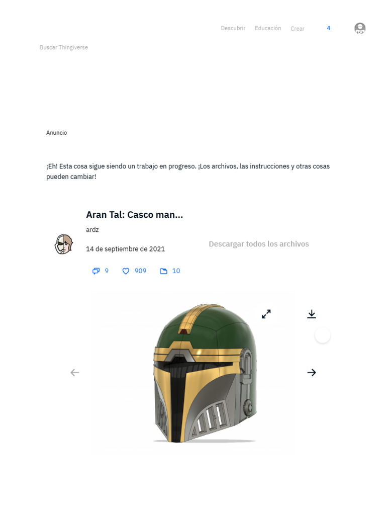 Aran Tal - Casco Mandaloriano Inspirado en Star Wars Por Ardz ...