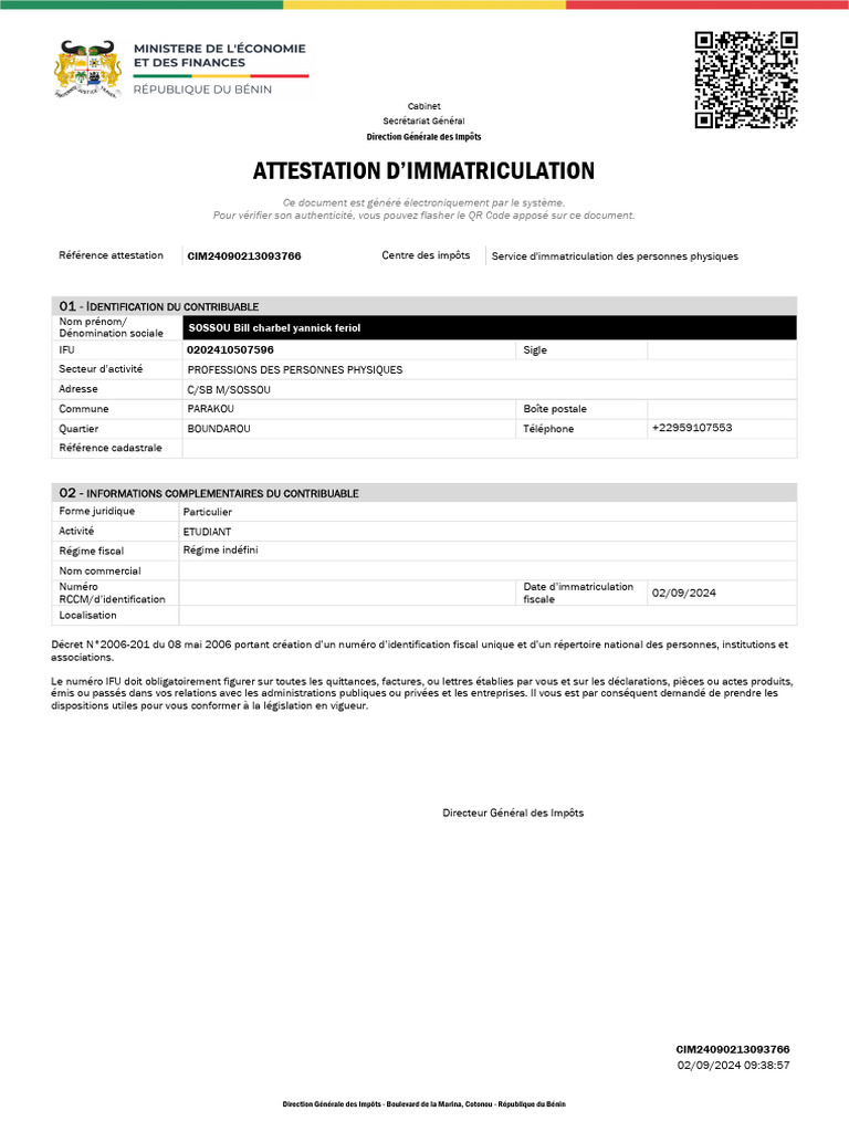 Attestation D'Immatriculation | PDF