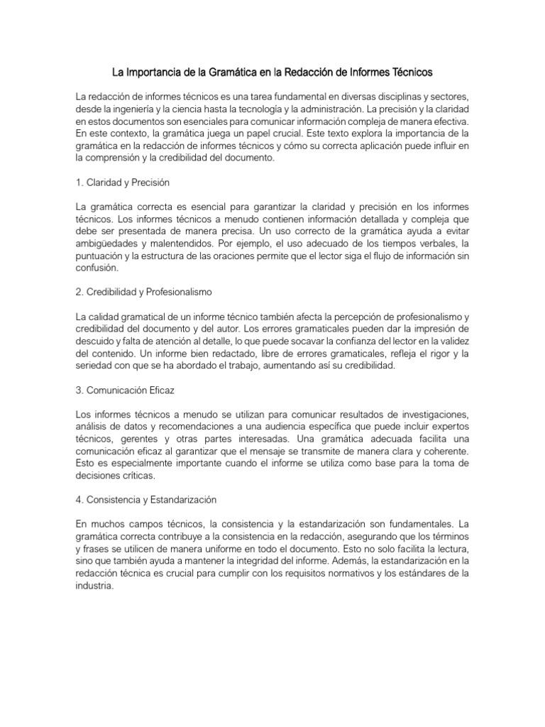 La Importancia de La Gram Tica en La Redacci N de Informes T Cnicos | PDF