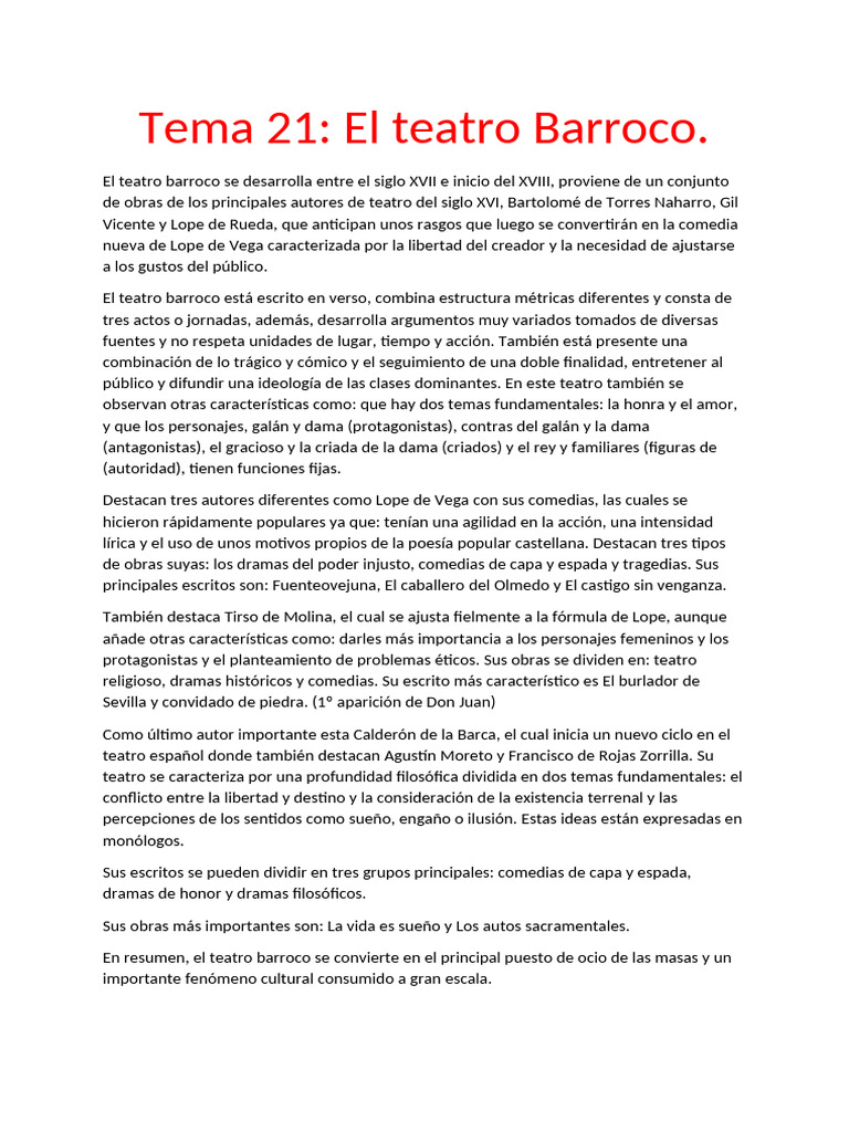 Teatro Barroco | PDF