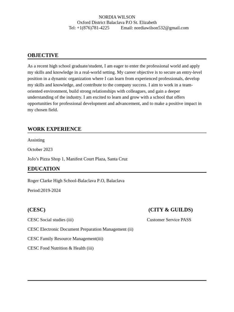 Nordia Wilson Resume' | PDF