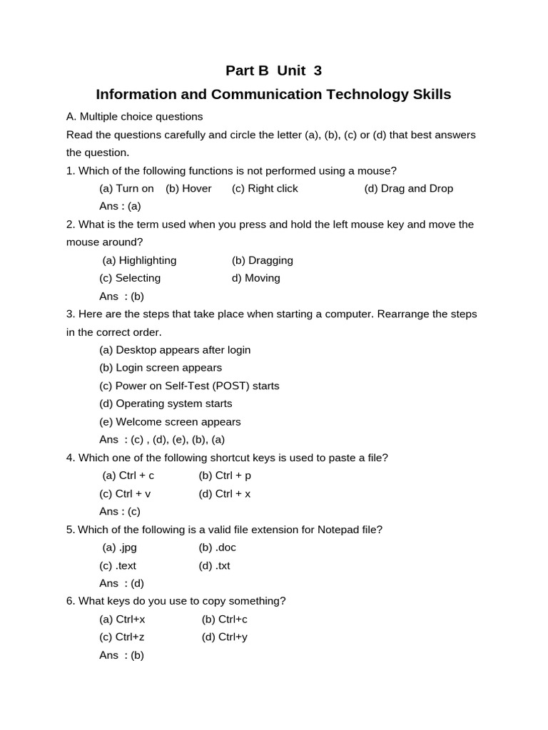 Ict Skill Worksheet | PDF