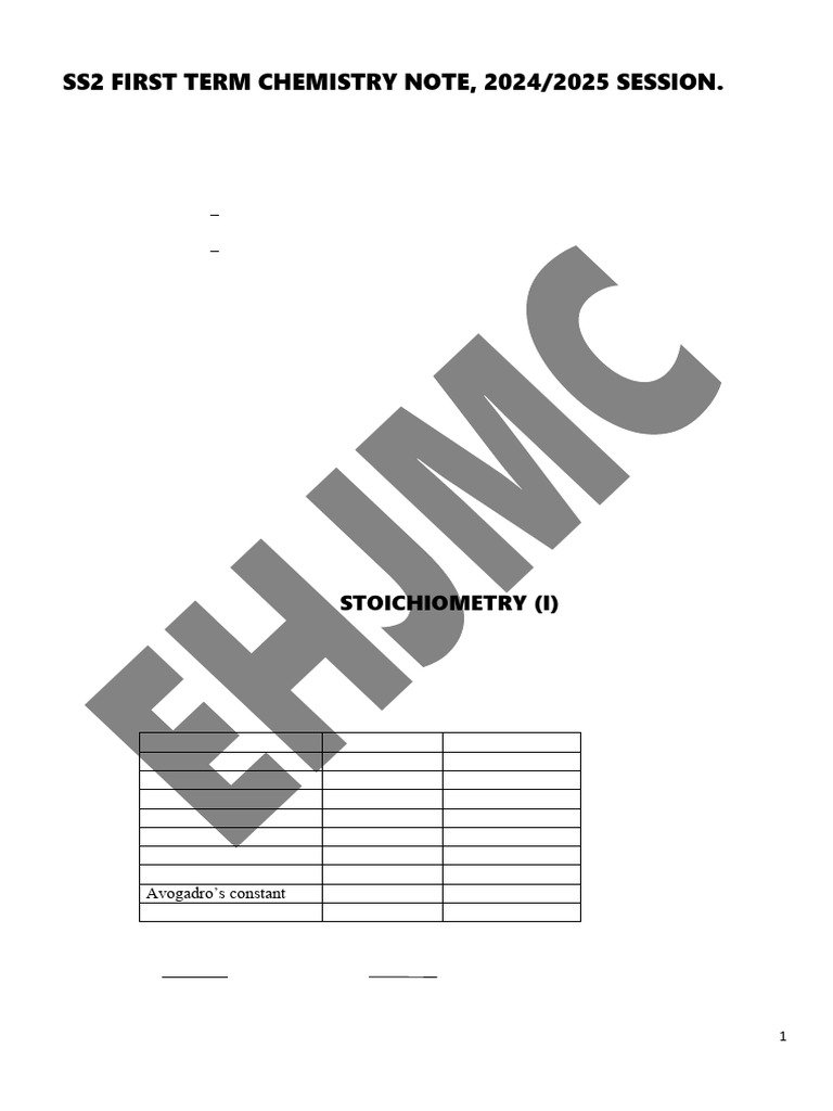 Eucharistic CHM SS2 FIRST TERM NOTE | PDF | Redox | Science & Mathematics