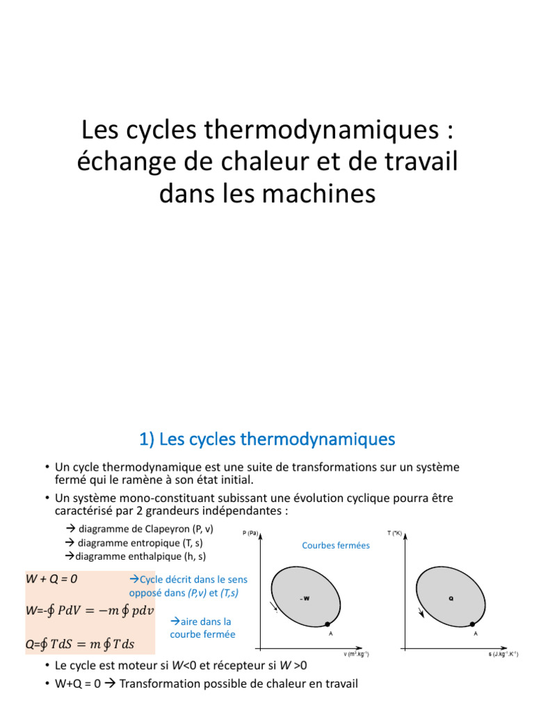 Cours Thermo - Cycles Thermodynamiques | PDF