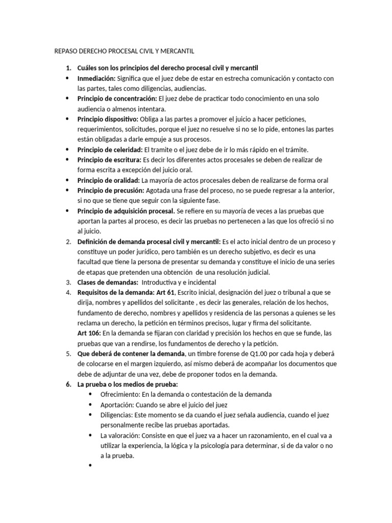 REPASO DERECHO PROCESAL CIVIL Y MERCANTIL | PDF