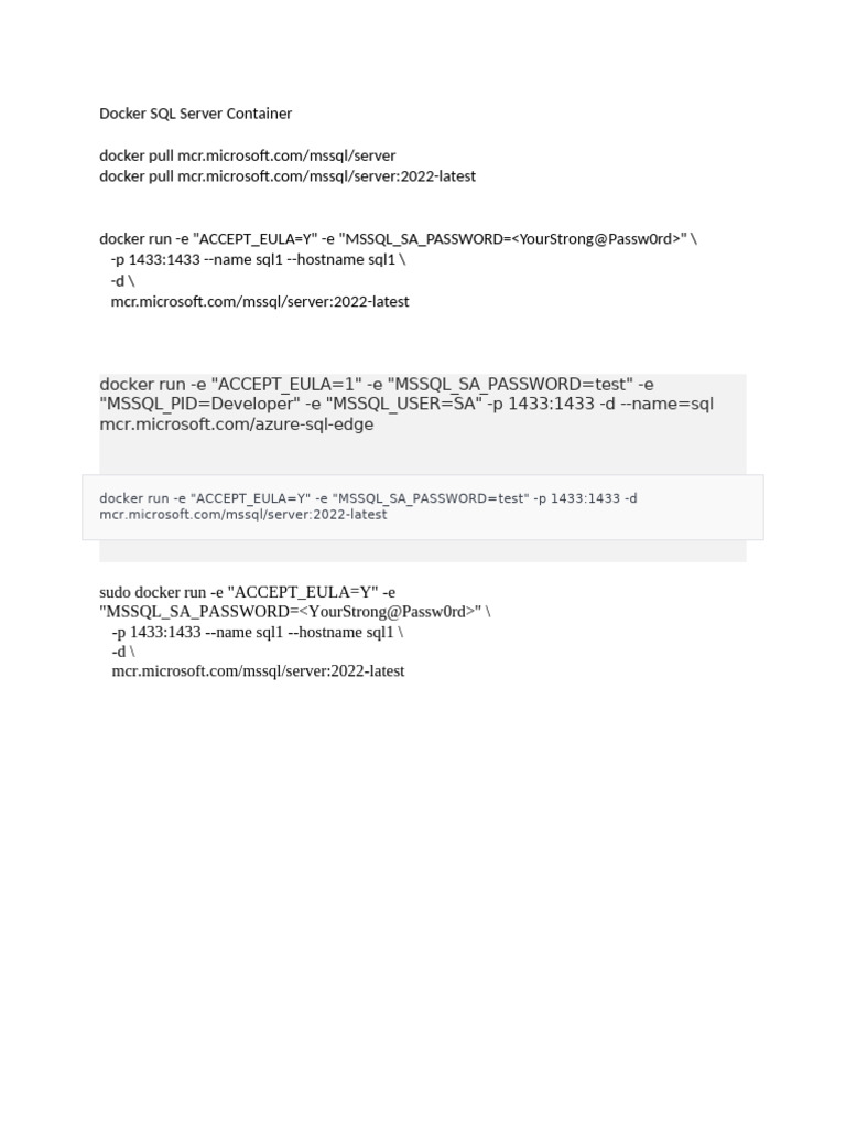 Docker SQL Server Container | PDF