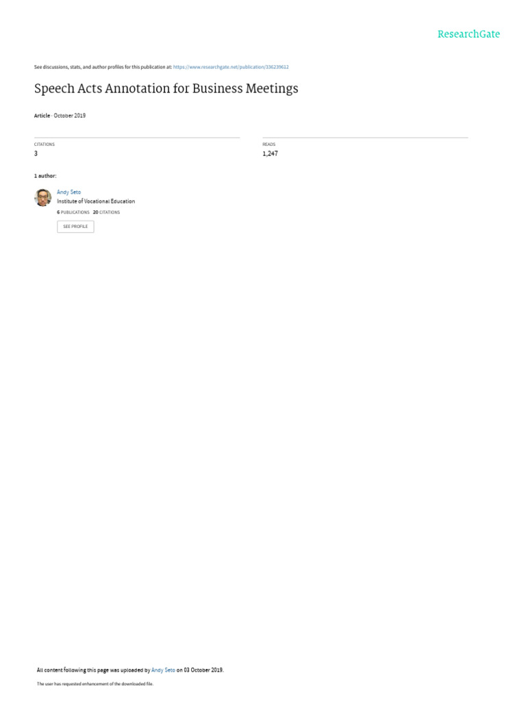 Speech Acts Annotation For Business Meetings: October 2019 | PDF