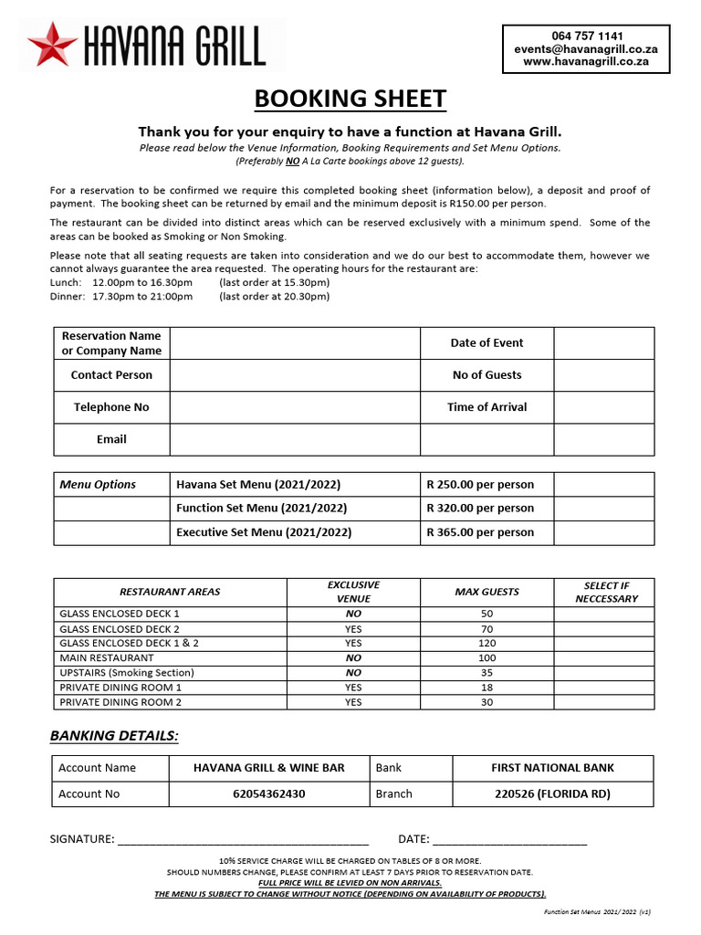 Havana-Grill-Set-Menus-Booking-Sheet-October-2021 | PDF