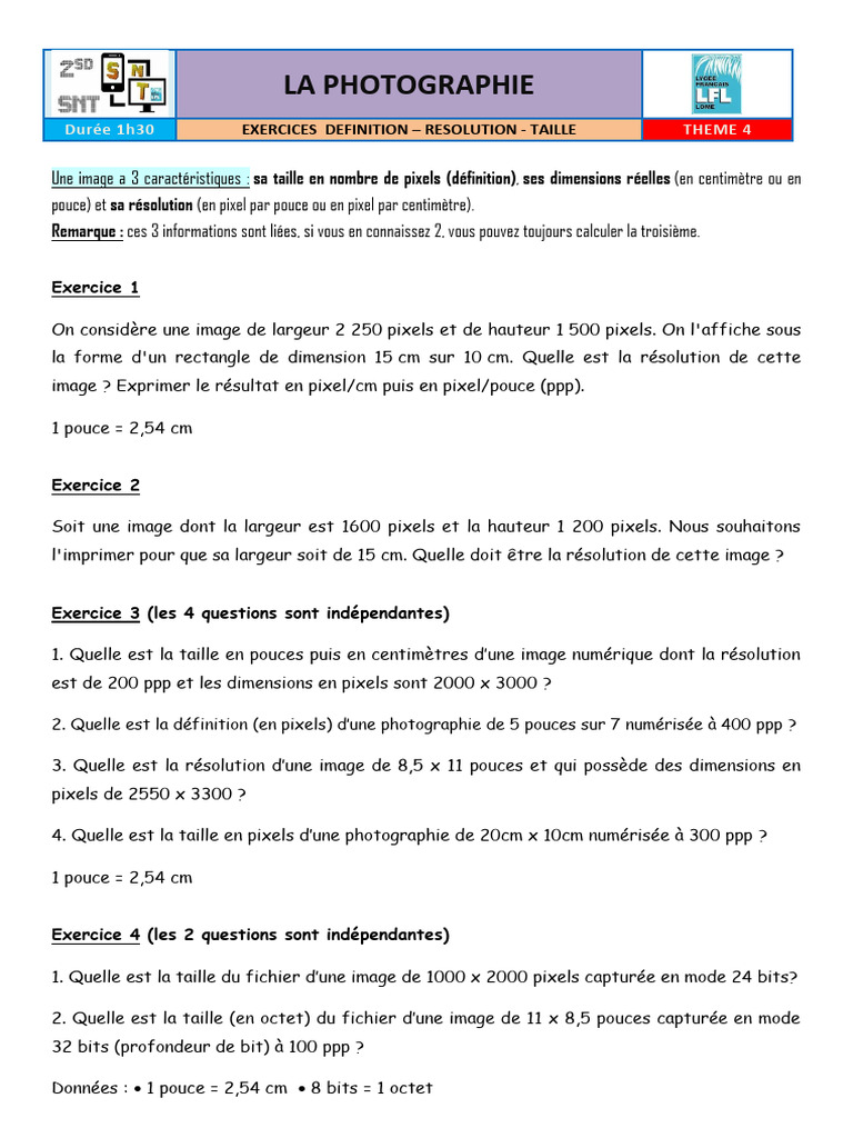 Exercices Definition Resolution Taille | PDF