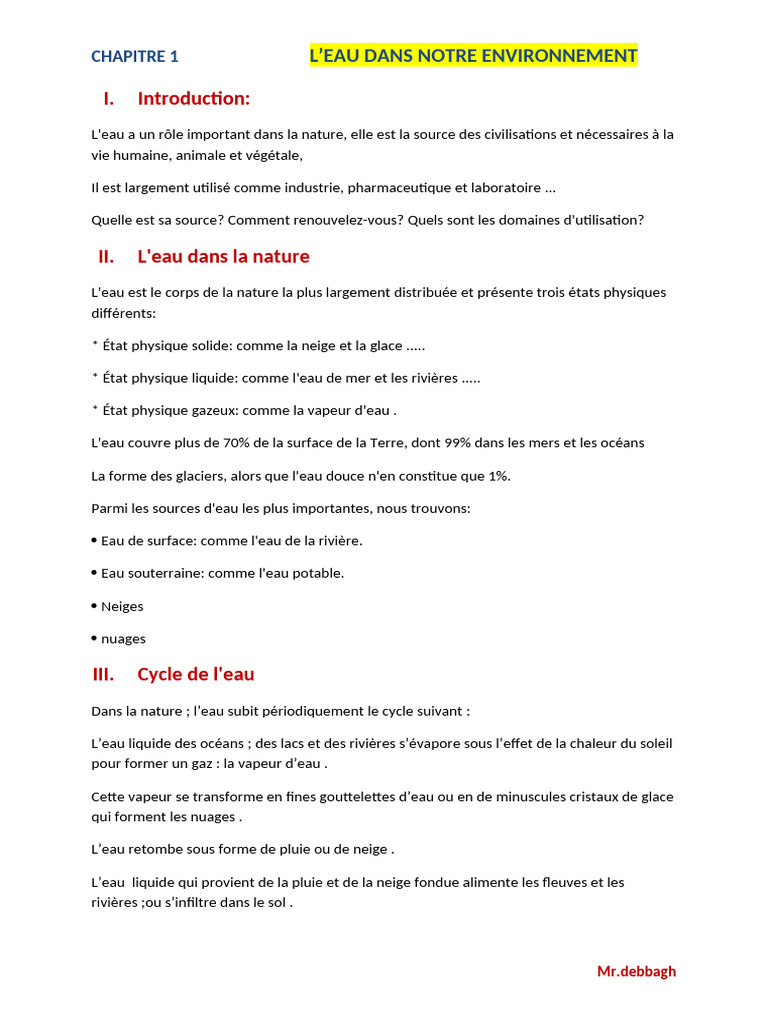Cours 5 - L 'Eau Dans Notre Environnement (WWW - Pc1.ma) | PDF