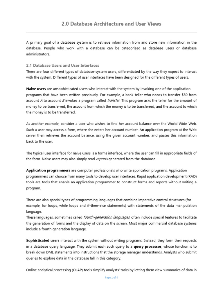 2 - 0 Database Archtecture and Users | PDF